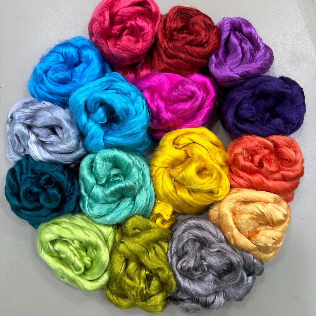 MULBERRY SILK Bundle 16 Colors Set, Mulberry Silk Roving Assortment ...
