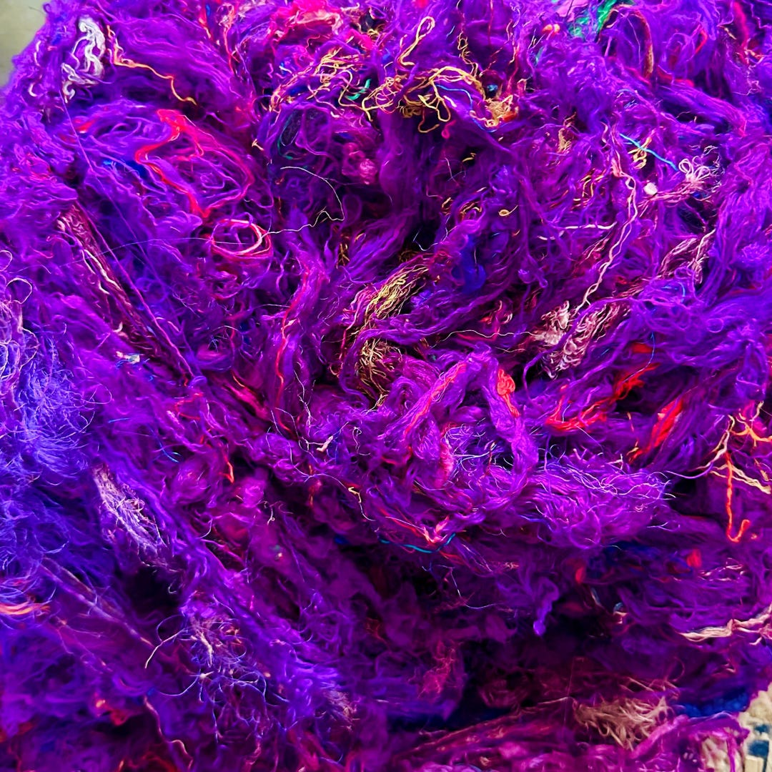 CHAOTIC SILK, Purple Pow Silk Waste Scraps, Art Batt Texture Threads ...