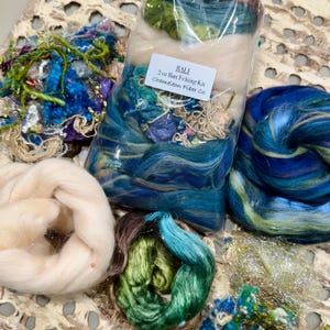 BALI Wet Felting Kit or Art Batt Kit, Textured Blue Green Sparkle Fiber ...