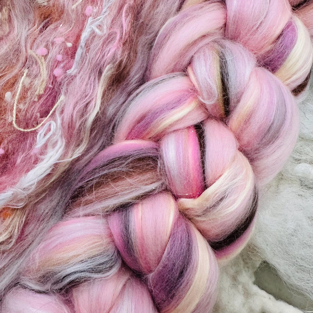 ROVING Cherry Blossom, Merino Silk Pastel Roving, Pink Brown Cream ...