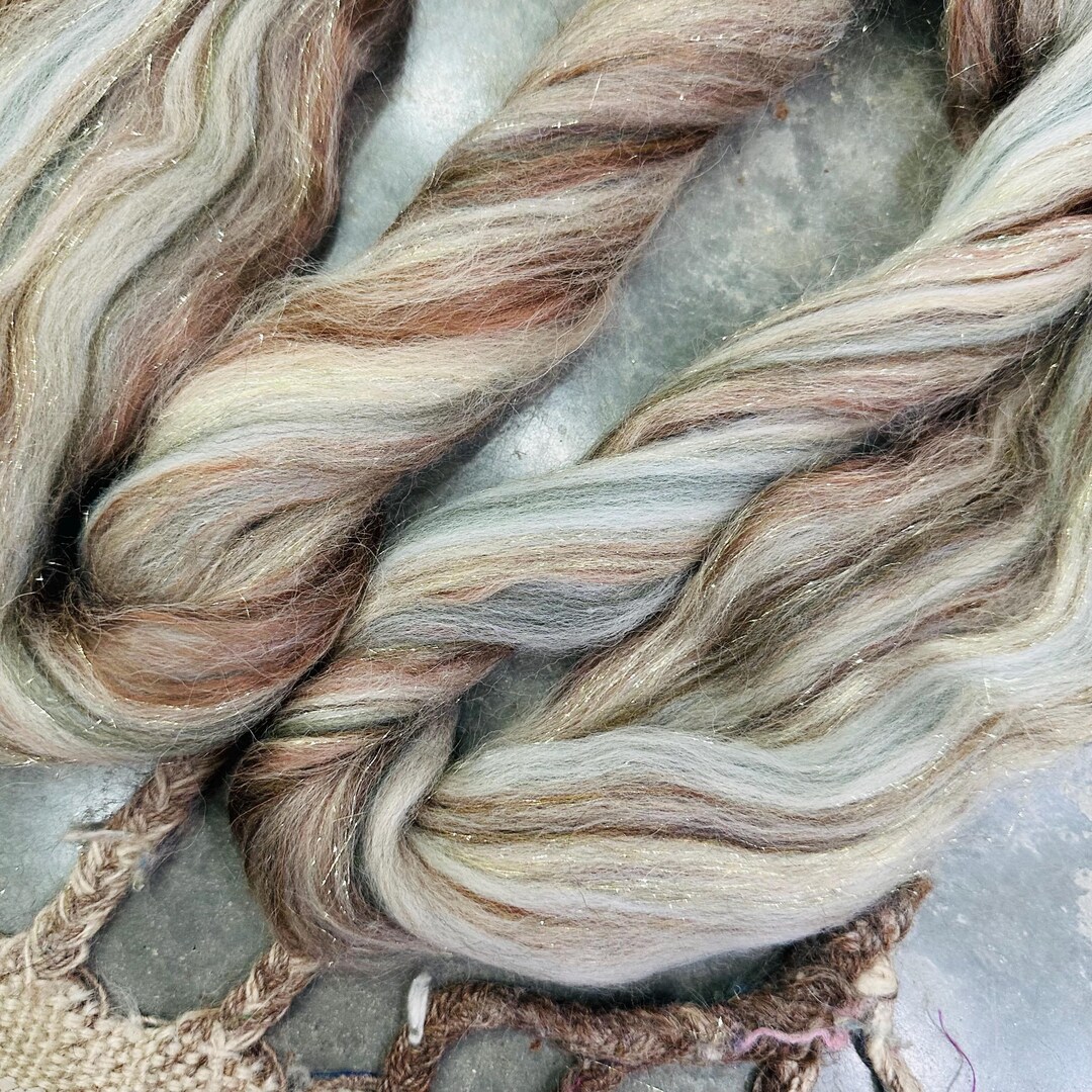 SPINNING ROVING Dryad, Wet Felting Woodsy Sparkle Roving, Dyed Merino ...