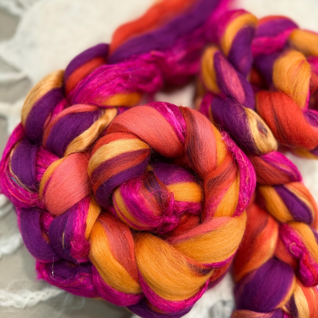 FAT ROVING Carnivale, Sunset Orange Red Yellow Purple Combed Top ...