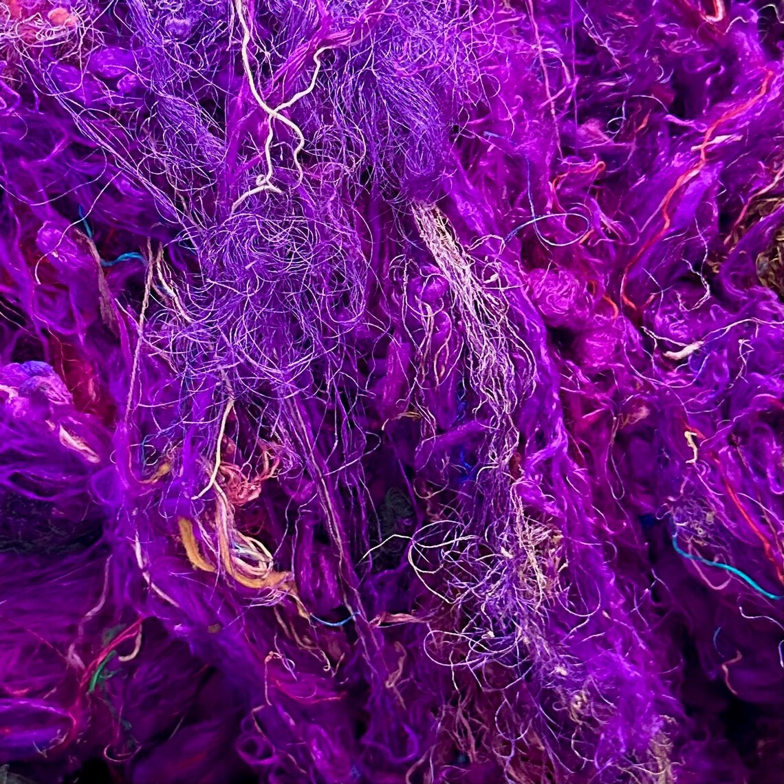 CHAOTIC SILK, Purple Pow Silk Waste Scraps, Art Batt Texture Threads ...