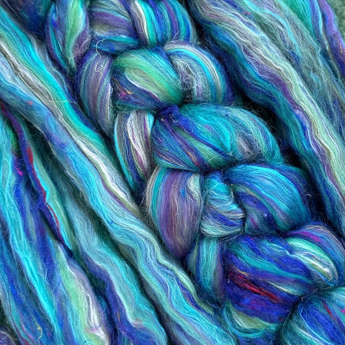ROVING Mermaid, Blue Green Purple 19 Micron Merino Silk Combed Top ...