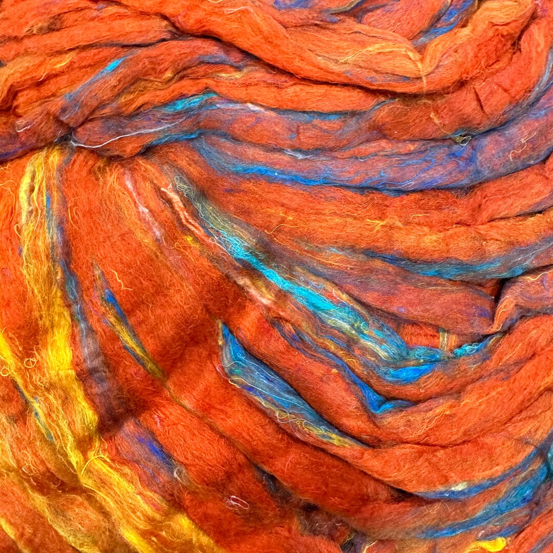SARI SILK ROVING Bonfire Orange Silk Roving, Orange Spinning Wet Felting Fiber, Needle Wet ...