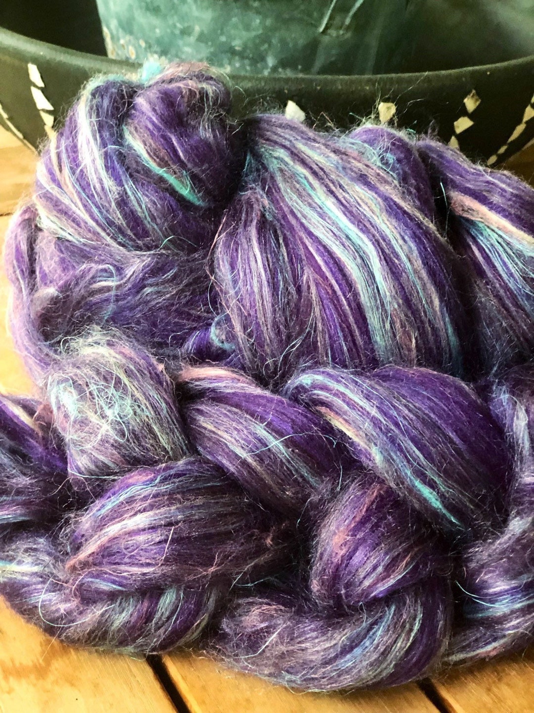 Roving,starry Night,purple Silver Aqua Felting Roving,art Yarn Fiber ...