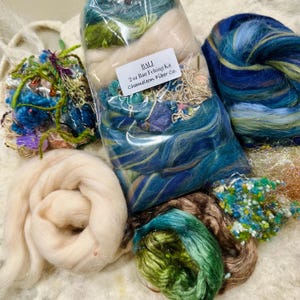 BALI Wet Felting Kit or Art Batt Kit, Textured Blue Green Sparkle Fiber ...