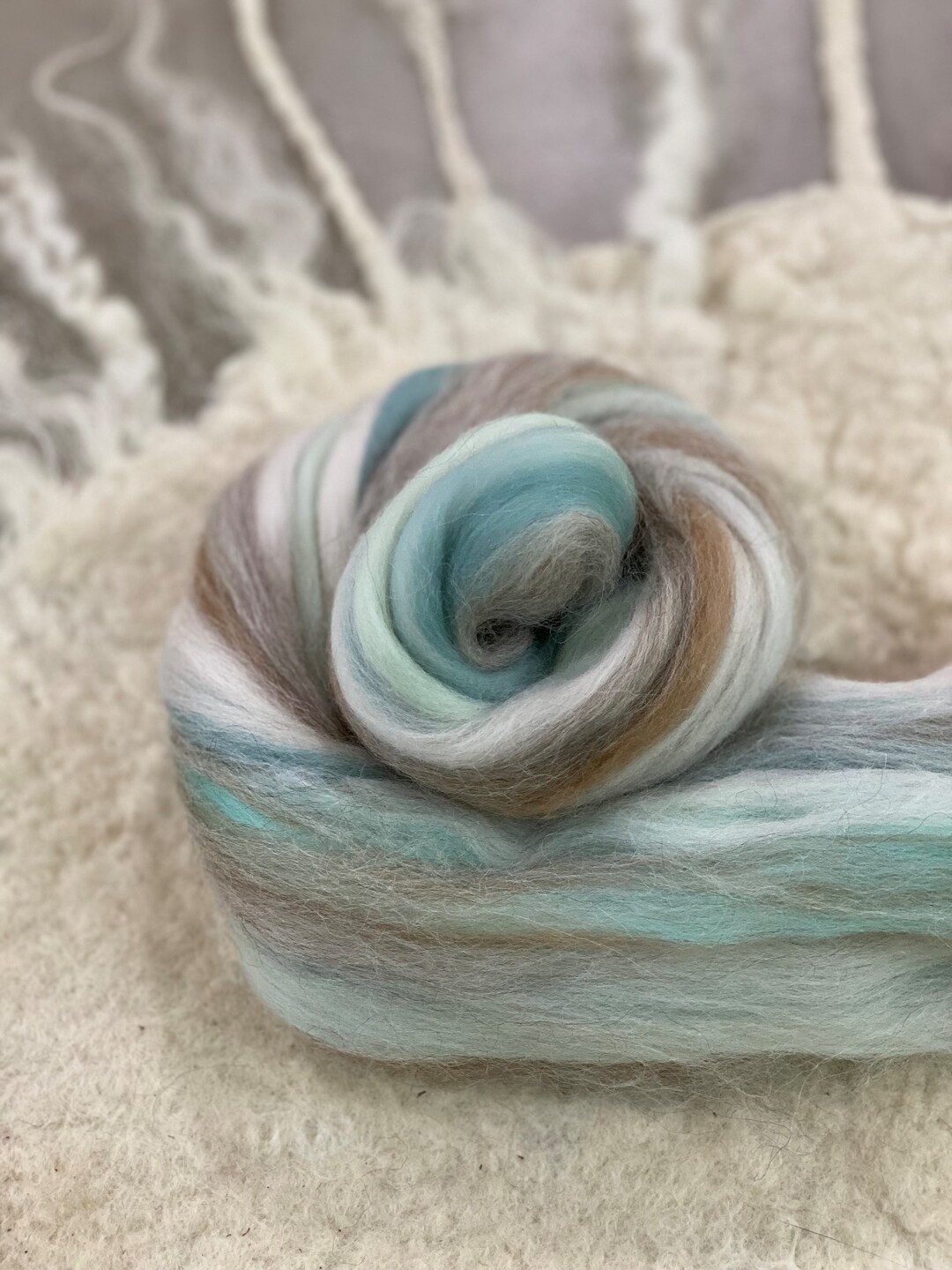 SEASIDE ROVING, Sea Glass Roving,pastel Aqua Sand Merino Alpaca Blend ...