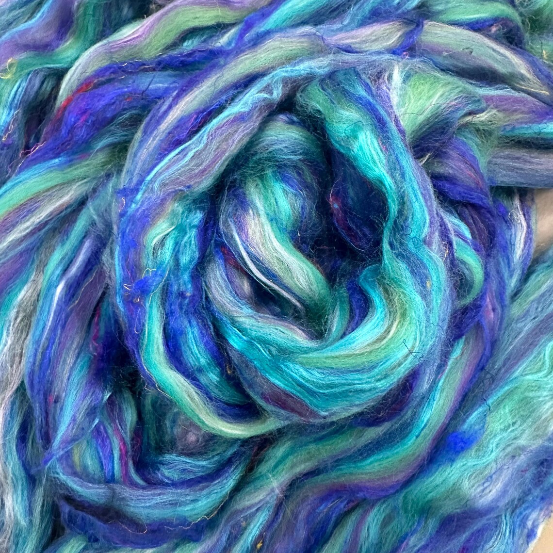 ROVING Mermaid, Blue Green Purple 19 Micron Merino Silk Combed Top ...