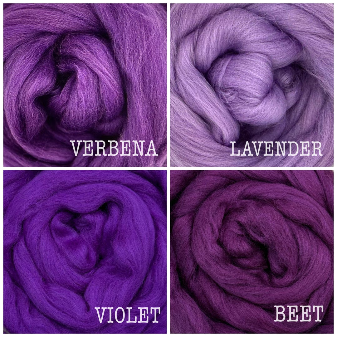 MERINO ROVING 63 Colors Purple 23 Micron Dyed Wool Top, Violet Spinning ...