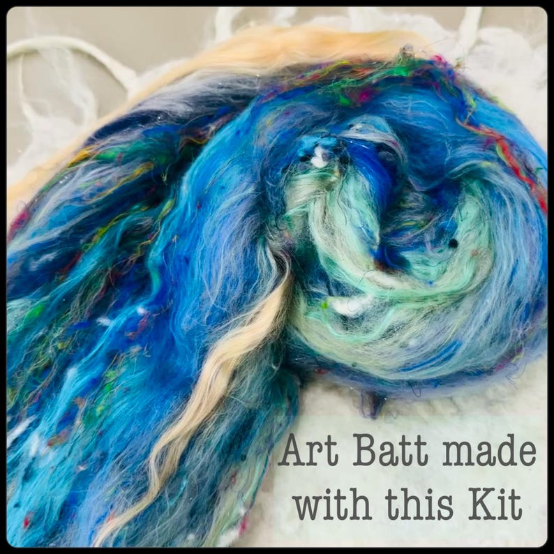 WET FELTING Kit or Art Batt Kit, Celestial Textured Blue Green Fiber ...