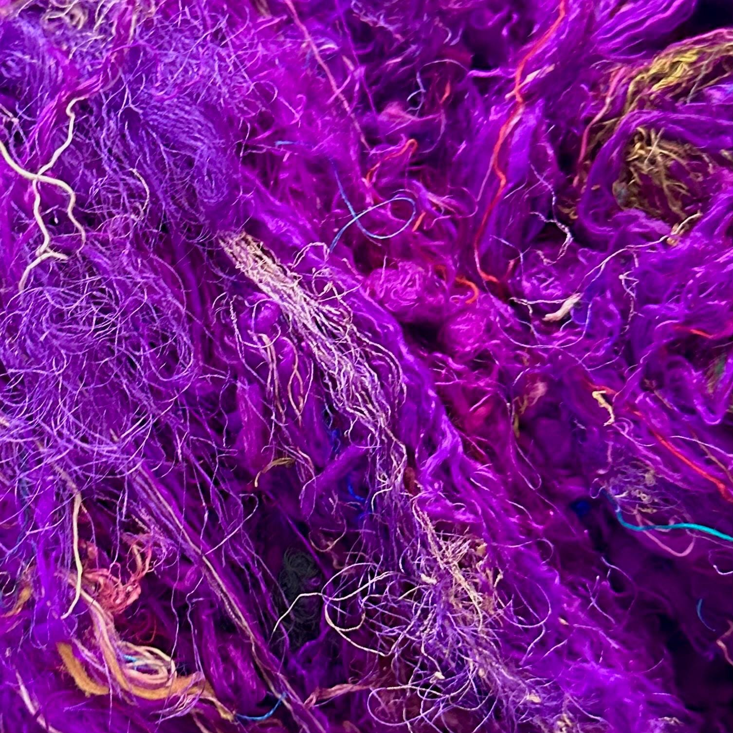 CHAOTIC SILK, Purple Pow Silk Waste Scraps, Art Batt Texture Threads ...