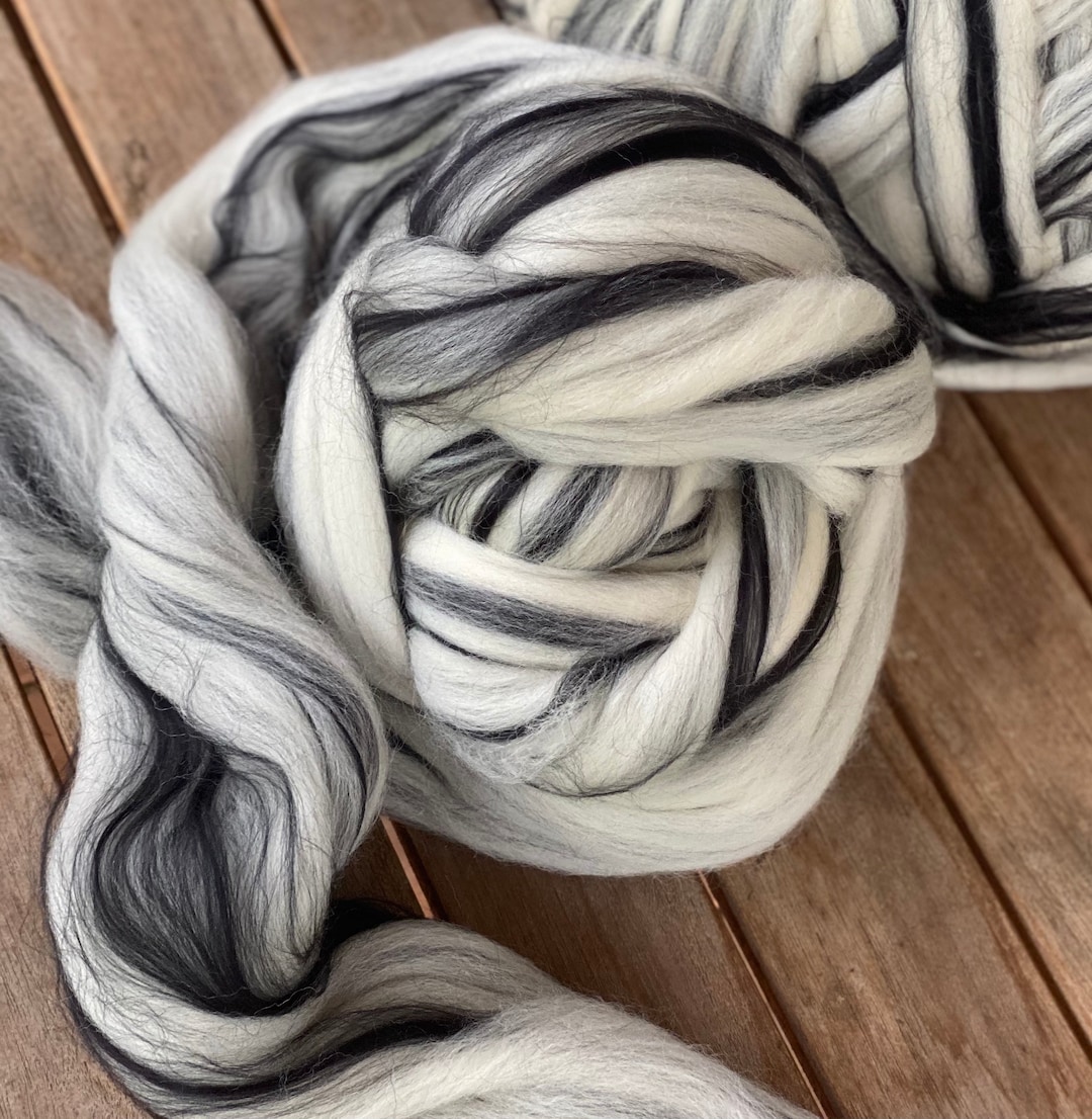 ROVING Zebra Black and White Combed Top, Merino Viscose Roving, DYEABLE ...