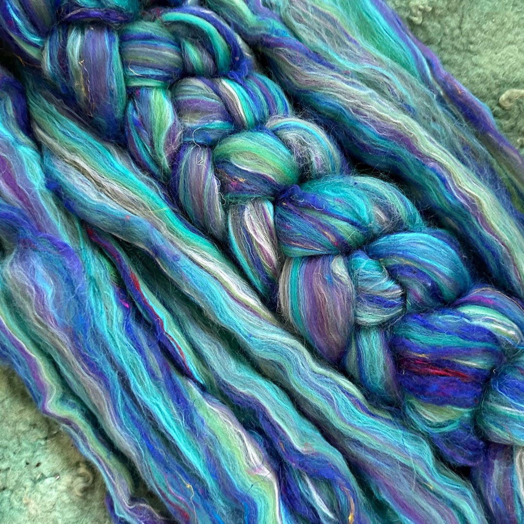 ROVING Mermaid, Blue Green Purple 19 Micron Merino Silk Combed Top ...
