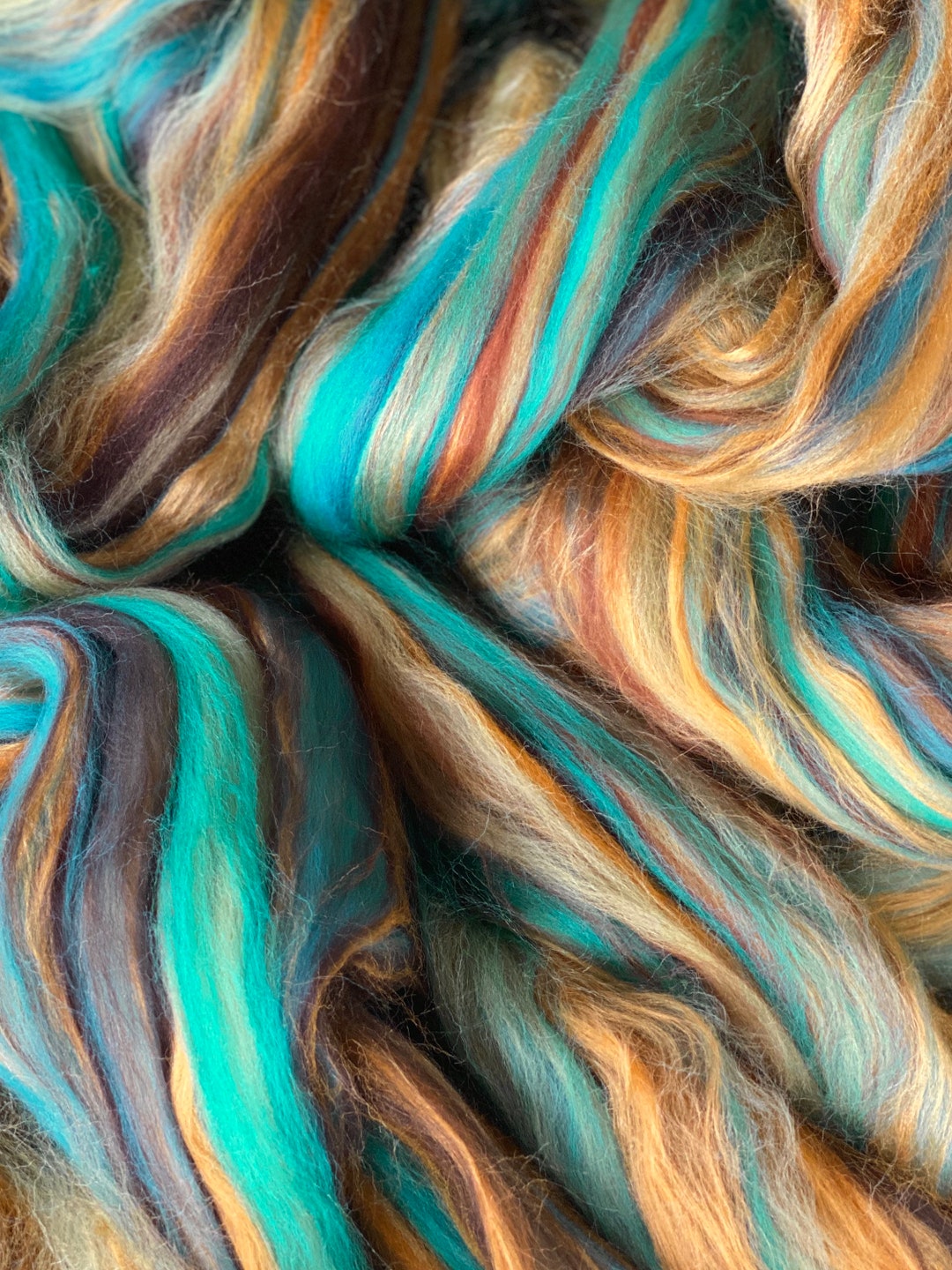 ROVING Taos Turquoise Gold Brown Dyed Merino Roving,merino Roving,art ...