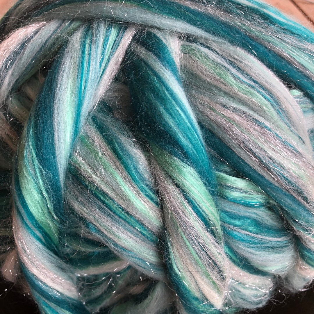Roving,teal-icious,teal Ombre Gold or Silver Sparkle Roving,nuno Silk ...