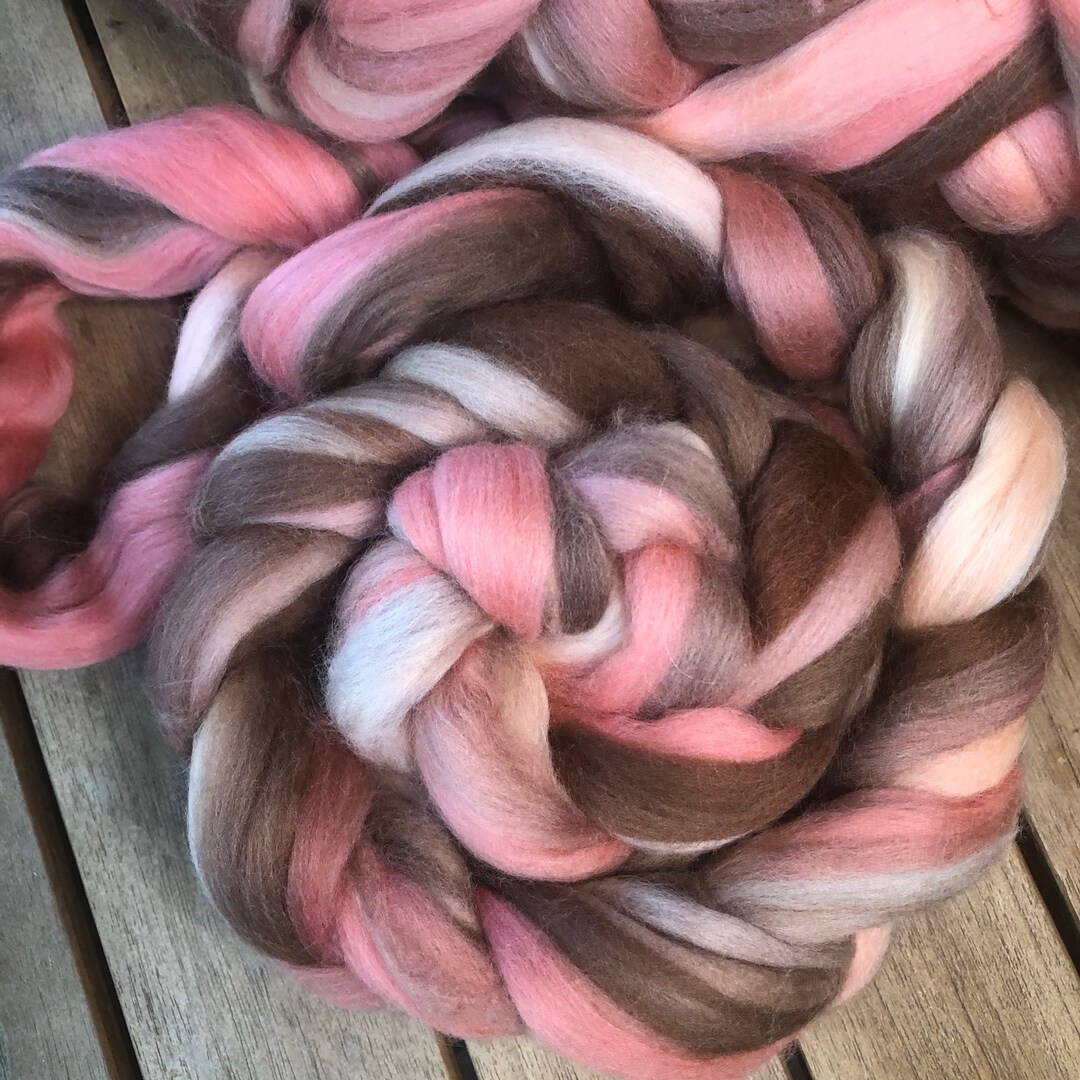 ROVING Blush 19 Micron Hand Painted Merino Roving, Peach Brown Coral ...