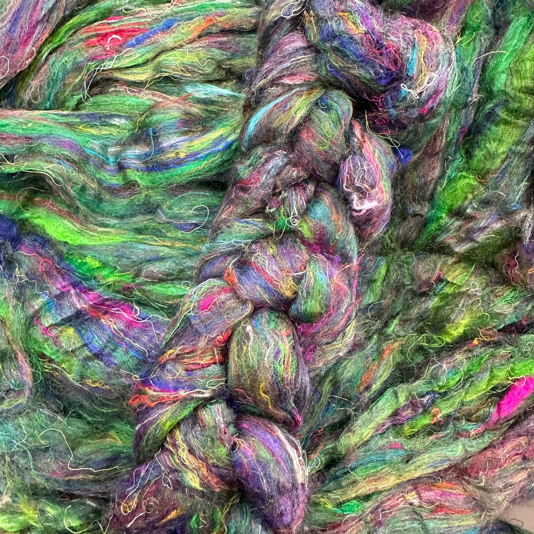 SARI SILK Roving Rainforest,green Blue Confetti Sari Silk Waste,green ...