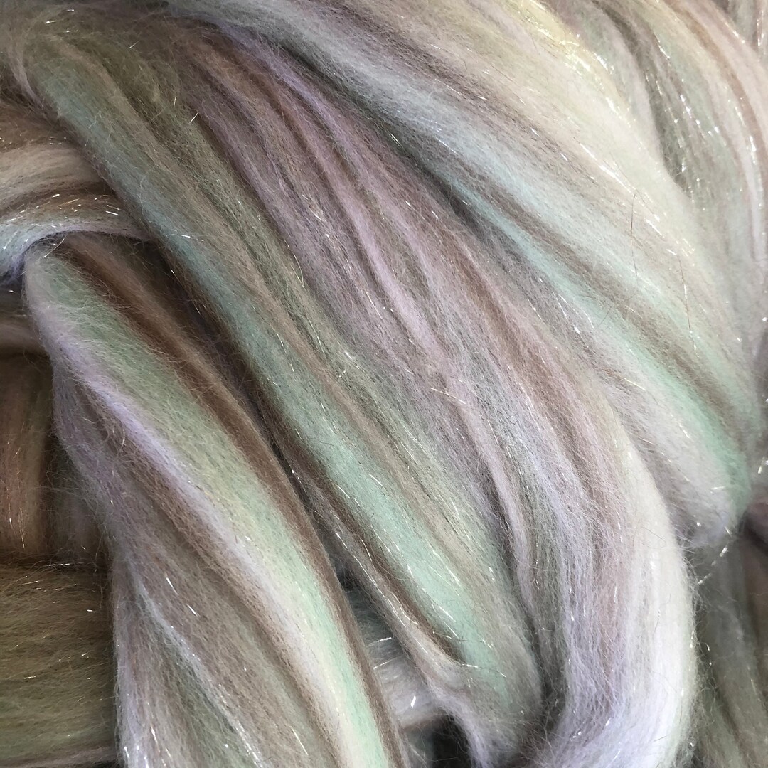 CLEARANCE ROVING, Fairy Tale Combed Top, Silver Glitter Roving, Aqua ...