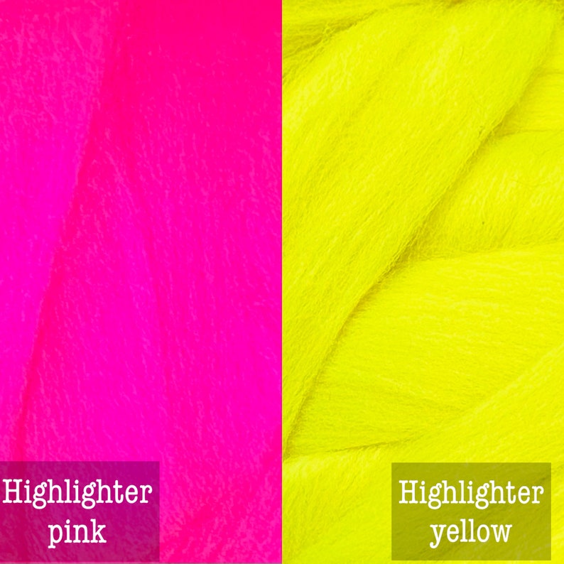 FLUORESCENT Roving,rave Dreadlock Wool,19 Micron Dayglo Pink Yellow ...