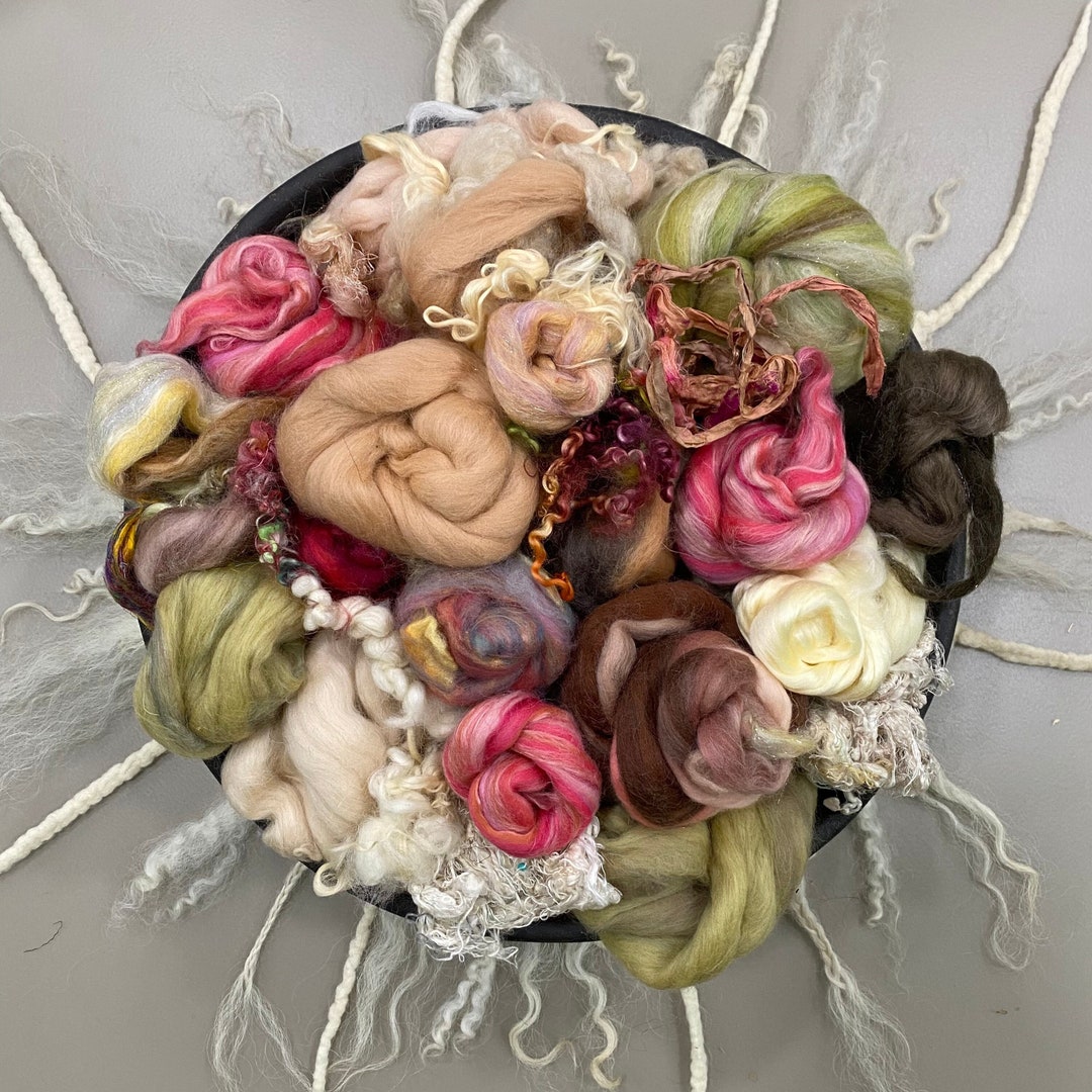 FIBER Bundle, Faded Roses, Vintage Floral Art Batt Kit, Wool Silk Spinning Art Yarn Fiber, Pink ...