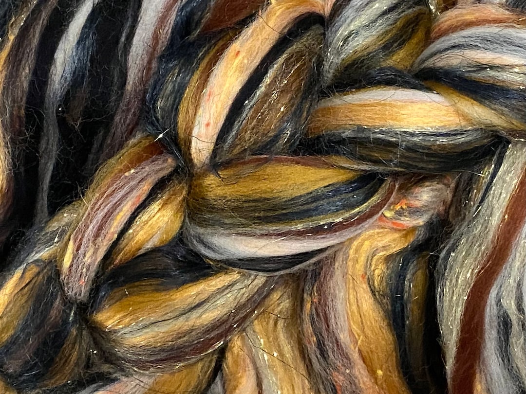 ROVING Fools Gold, Gold Brown Glitter Roving, Black Amber Wool Silk ...