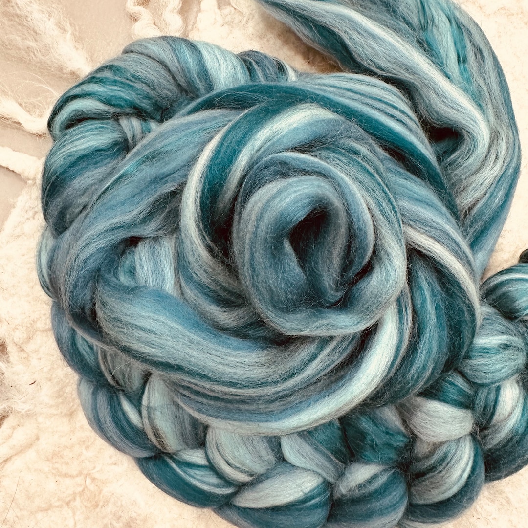 ROVING Teal Variegated Combed Top, Fancy Teal Tone-on-tone Wool Silk ...