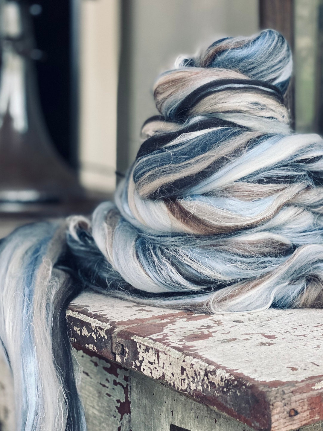 ROVING, Lighthouse, Blue Sable White Roving,icy Blue Merino Silk Roving ...