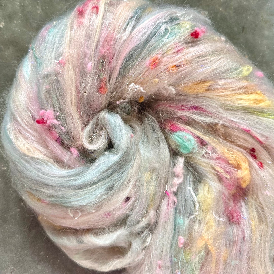 NEW! TEXTURED Art Batt, Cotton Candy Spinning Batt, Pastel Yellow Pink ...