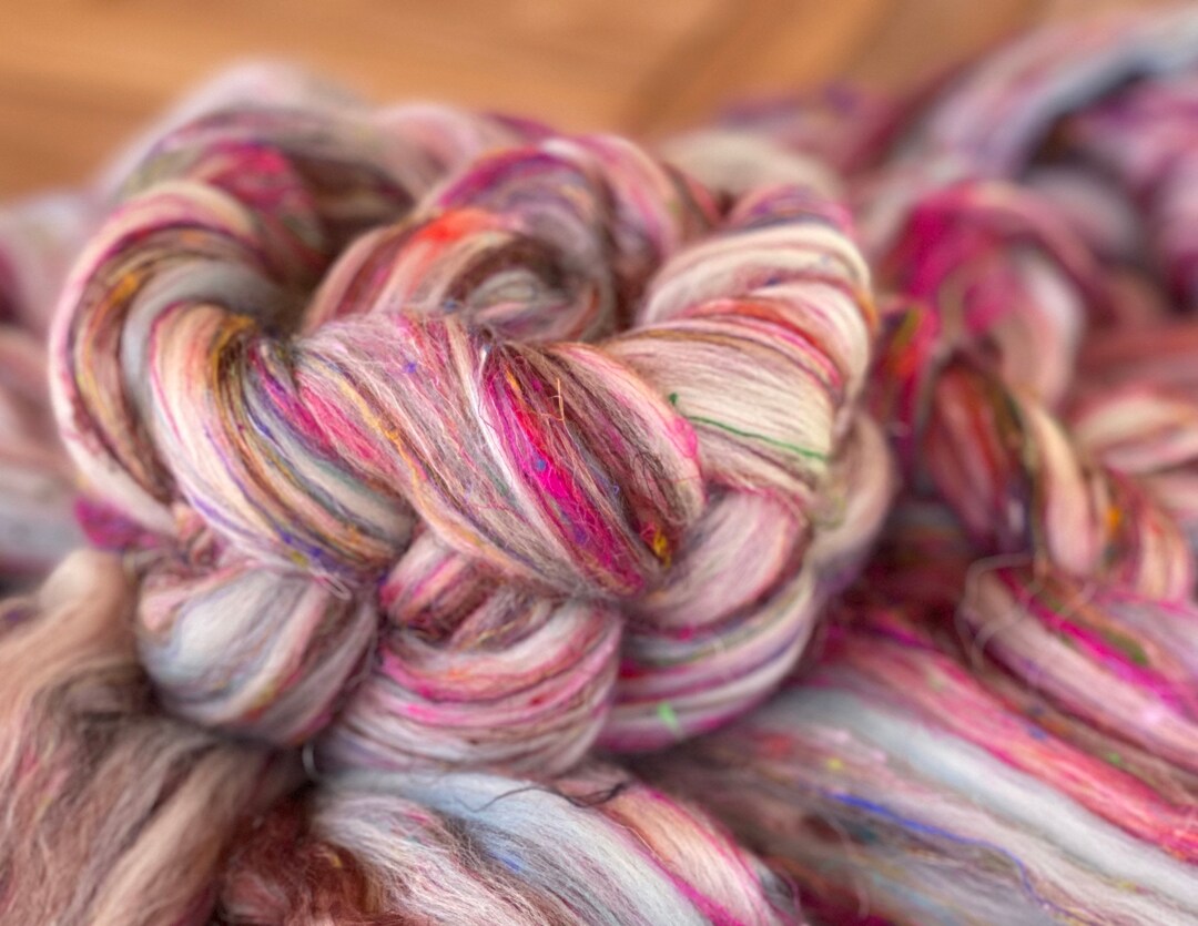 ROVING, Firefly, Sand and Sea Pink Wool Silk Roving,ocean Spinning ...
