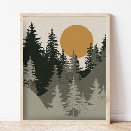Copper Rust Boho PNW Evergreen Tree Mountains and Forest at - Etsy