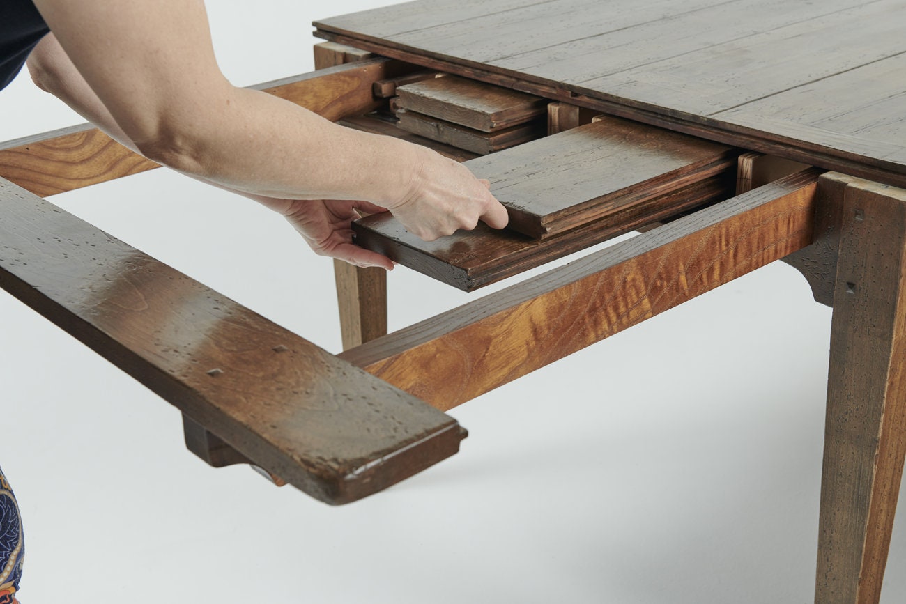 817 Extending Farmhouse Table, Self Storing Leaves, Farm Table With ...