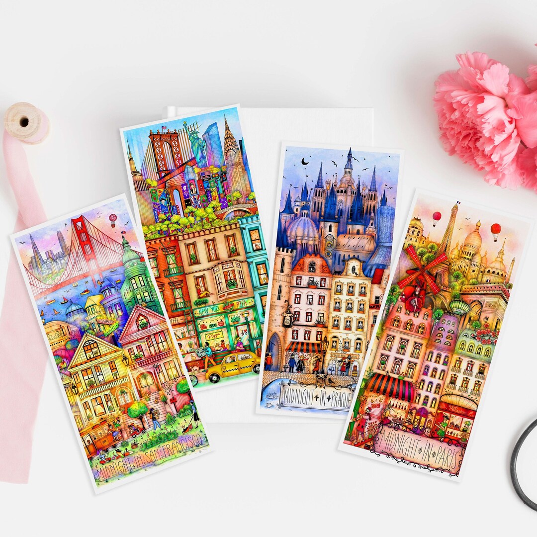 SET of 4 Cities BOOKMARKS, Travel Bookmarks, Travel Gift, San Francisco ...