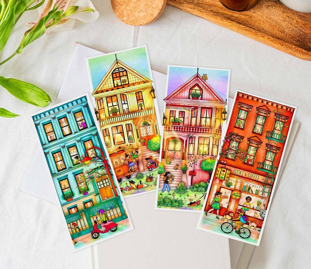 SET of 4 Houses BOOKMARKS, Travel Bookmarks, Travel Gift, San Francisco ...