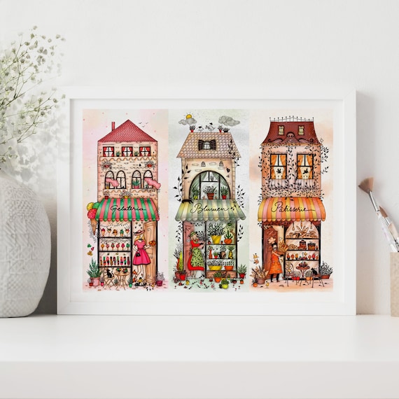 STOREFRONTS Illustration Paris Drawing Germany Print Italy | Etsy
