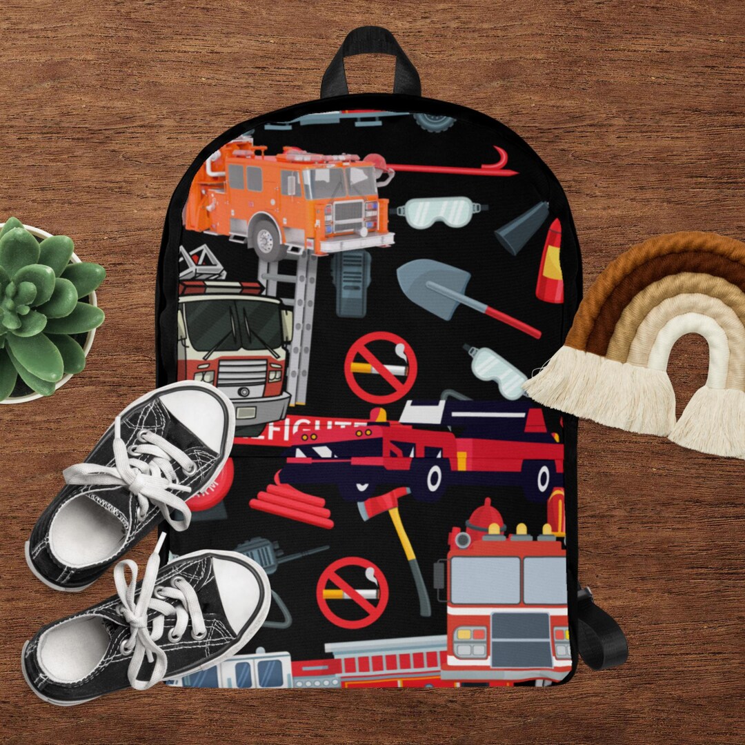 Firetruck Drawstring Bag, Fire Truck Backpack, Personalized Firetruck ...