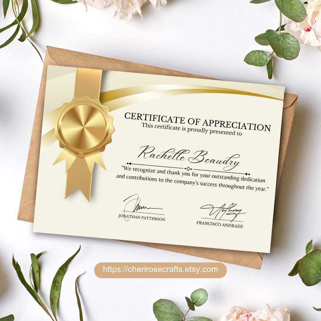 Thank You Certificate Template - Printable and Customizable - Etsy