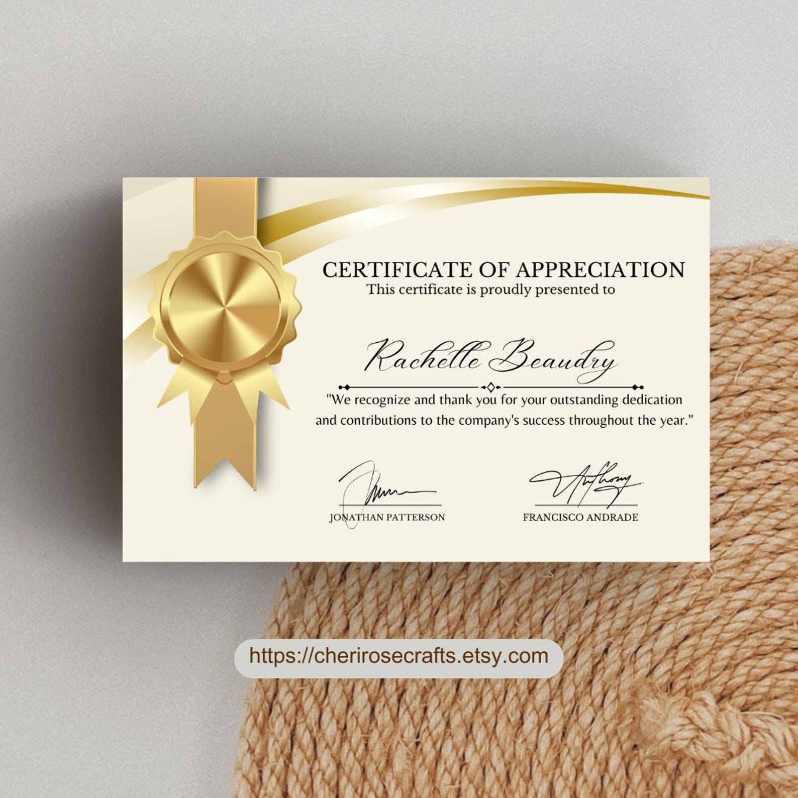 Thank You Certificate Template - Printable and Customizable - Etsy