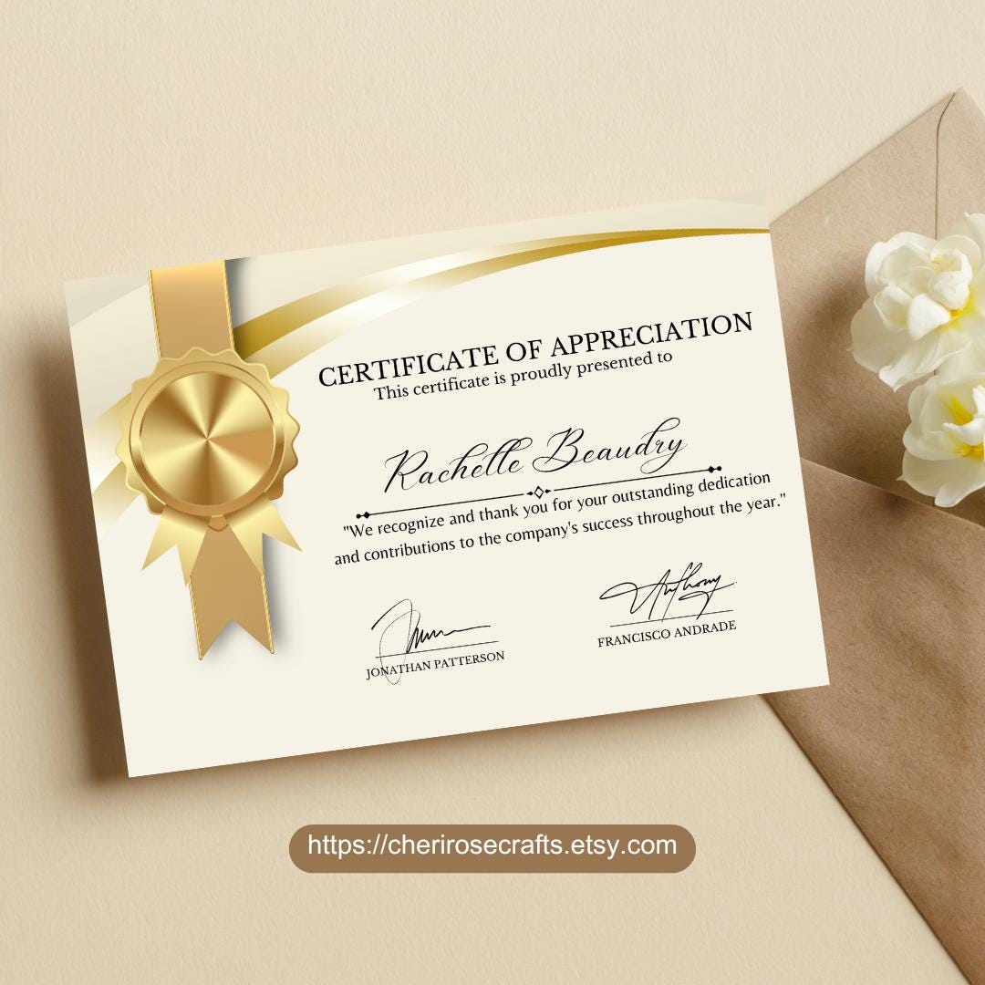 Thank You Certificate Template - Printable and Customizable - Etsy