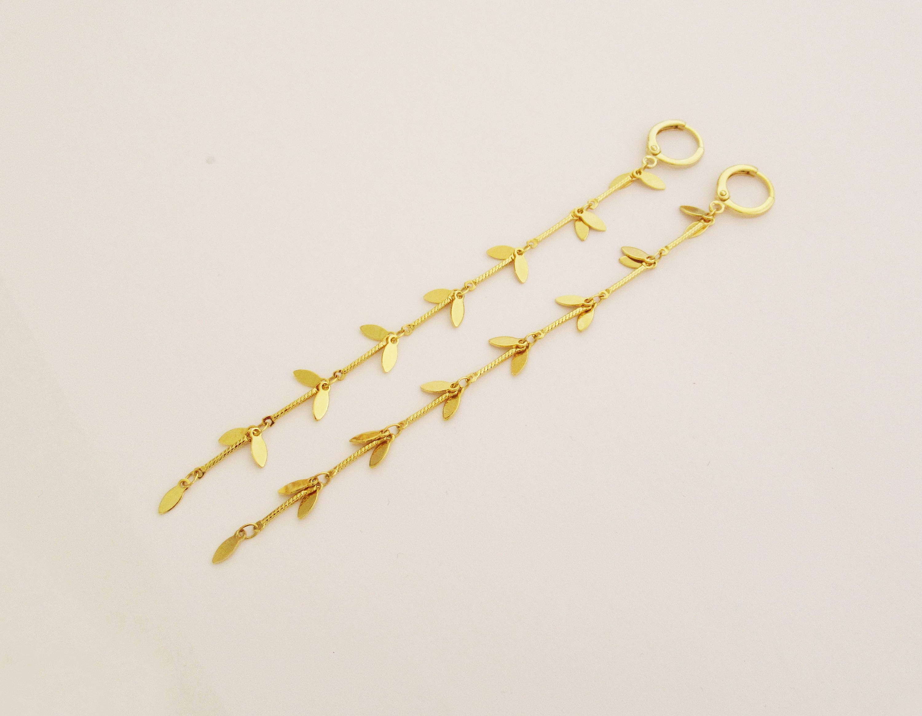 Gold Long Earrings Long Dangle Earrings Fall Wedding Gold - Etsy