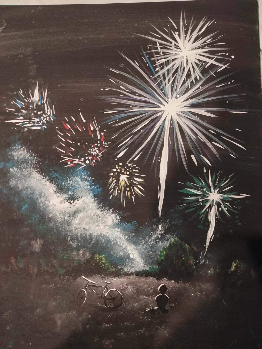 Starlit Reflections: Boy Enthralled by Fireworks' Glow - Etsy