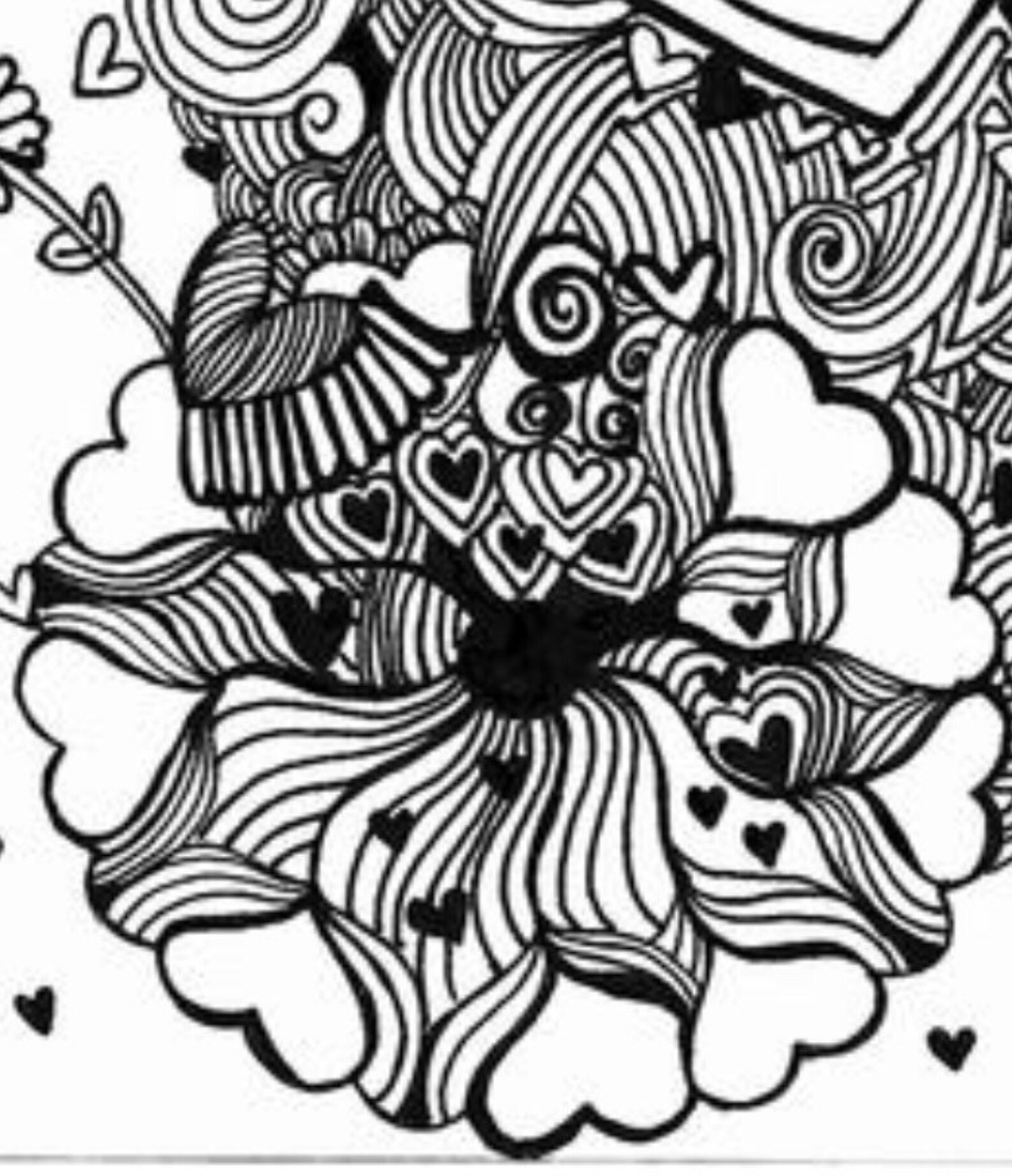 Love Coloring Page, Adult Coloring Page, Heart Doodle Page, Doodle Art ...