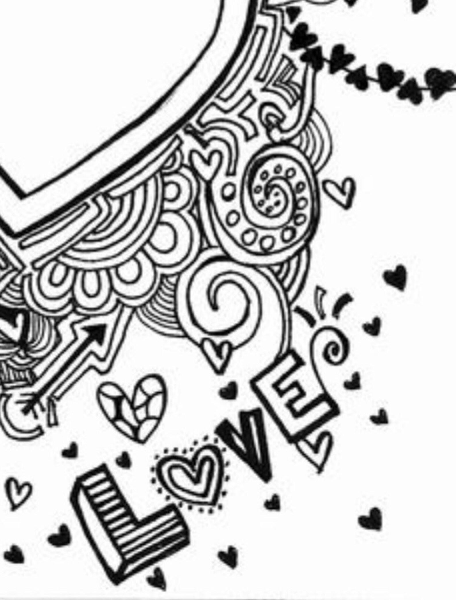 Love Coloring Page, Adult Coloring Page, Heart Doodle Page, Doodle Art ...