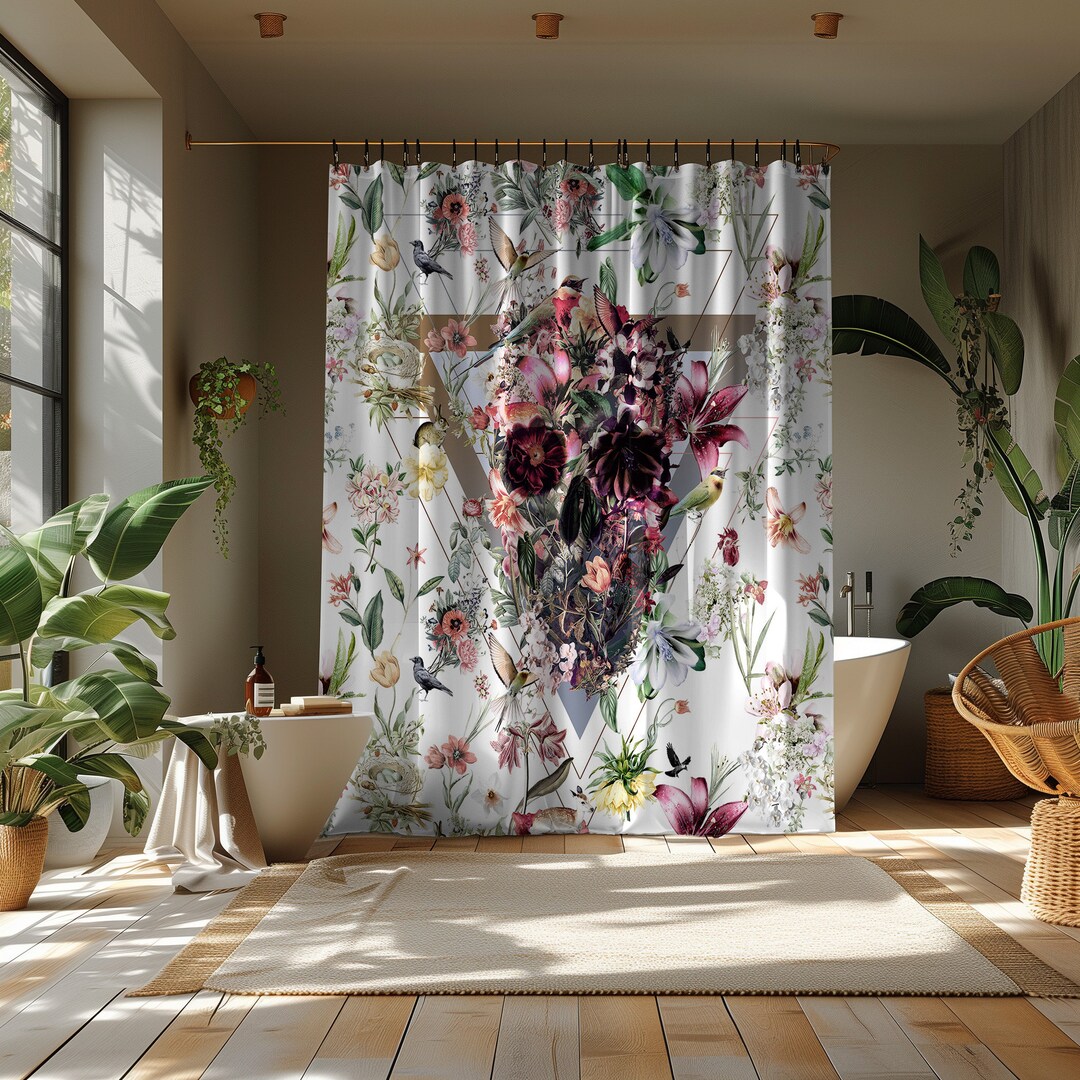 Flower Skull Shower Curtain, Boho Shower Curtain Bathroom Decor, Gothic ...
