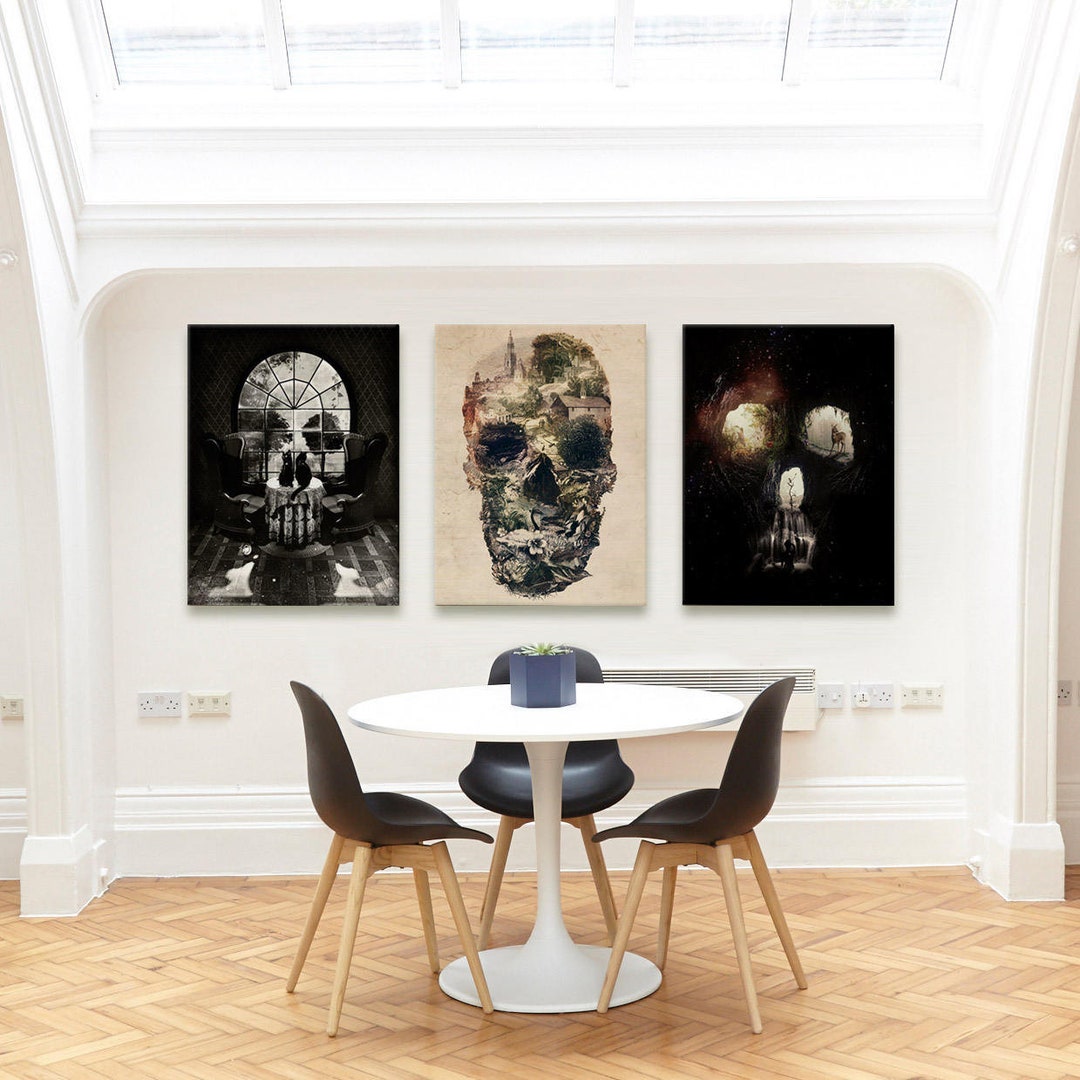 Gothic Skull Canvas Print Set: Surrealist Triptych Wall Art - Etsy