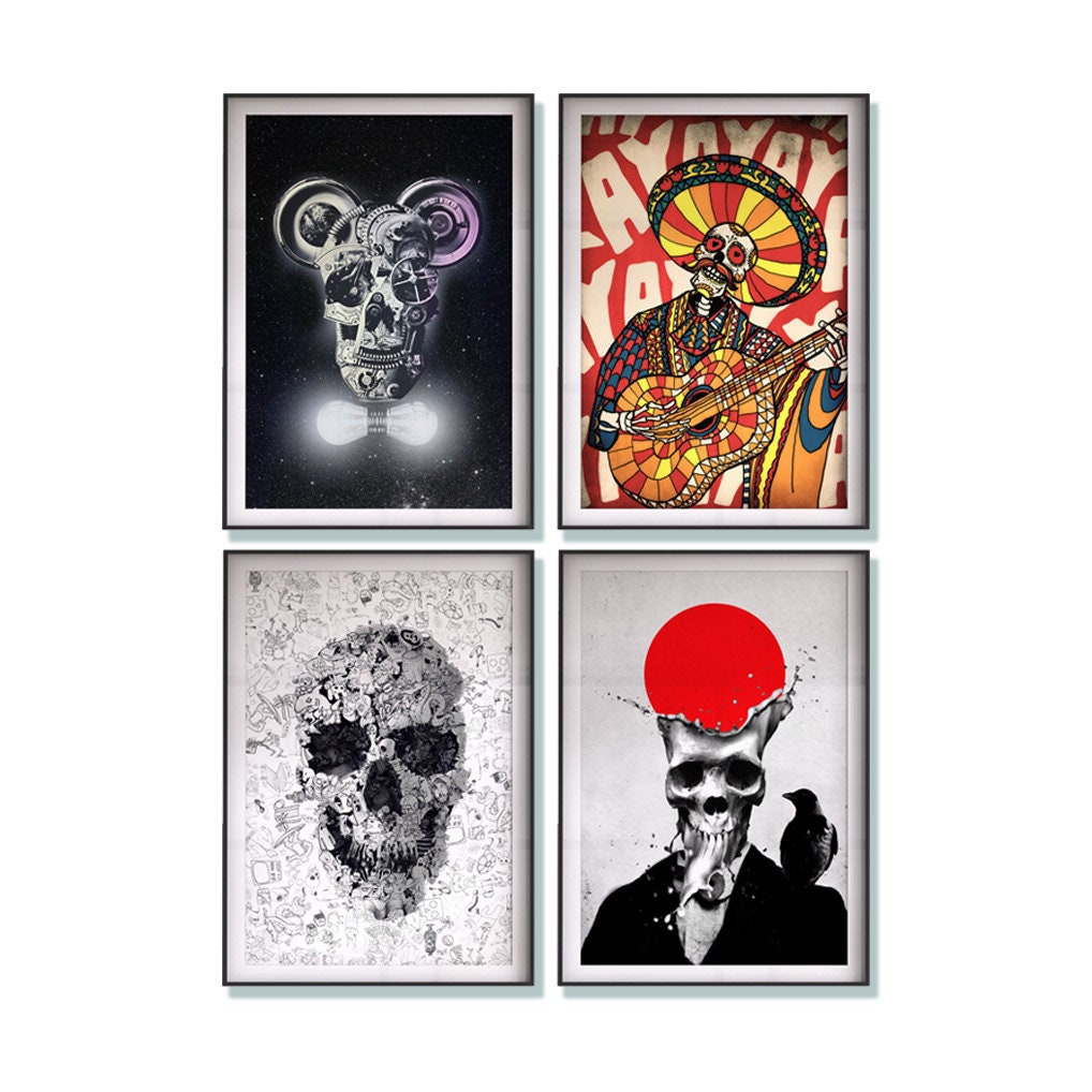 Set of 4 Skull Print Gothic Skull Poster Set Sugar Skull Art - Etsy