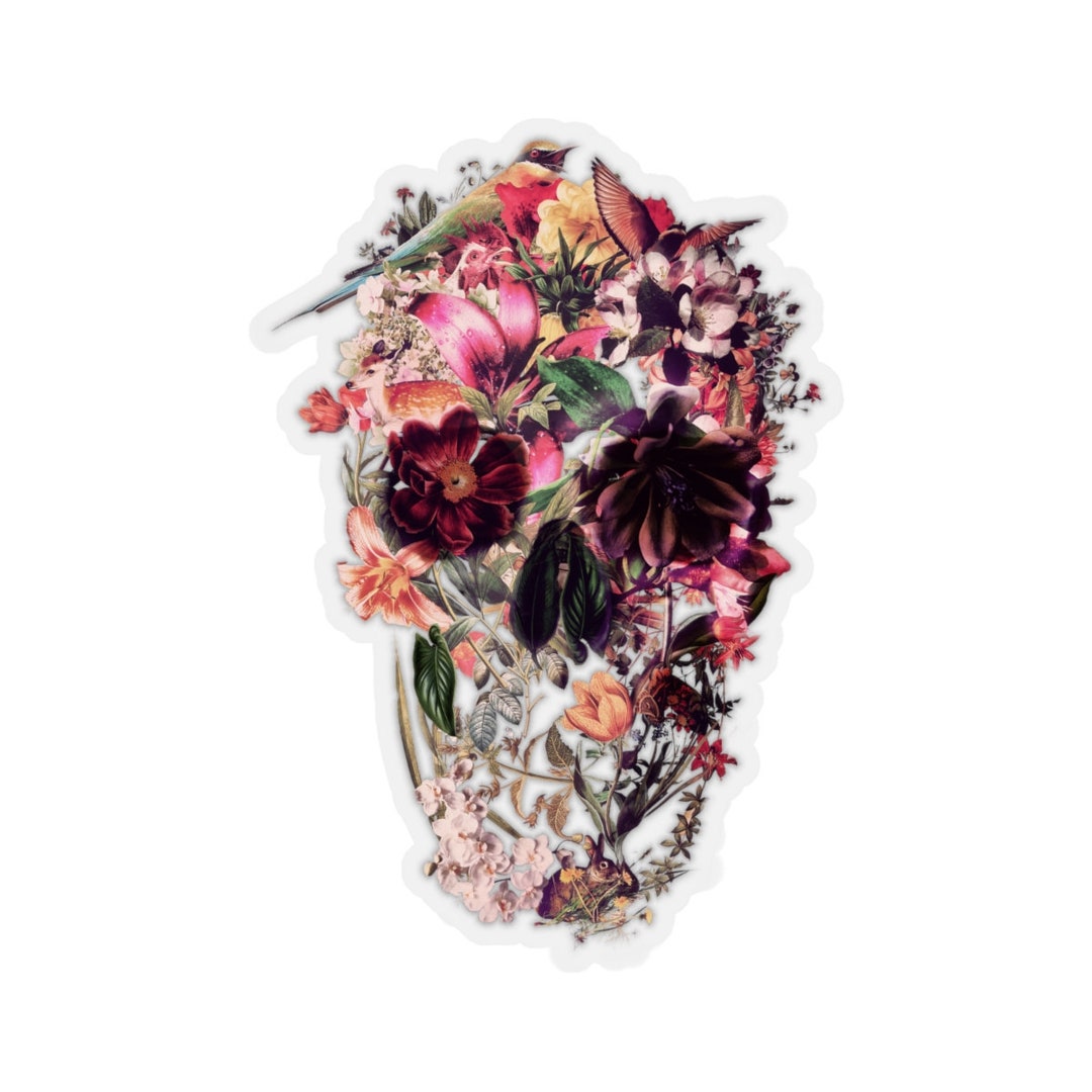 Flower Skull Sticker, Boho Sugar Skull Art Sticker, Premium Skull Art ...