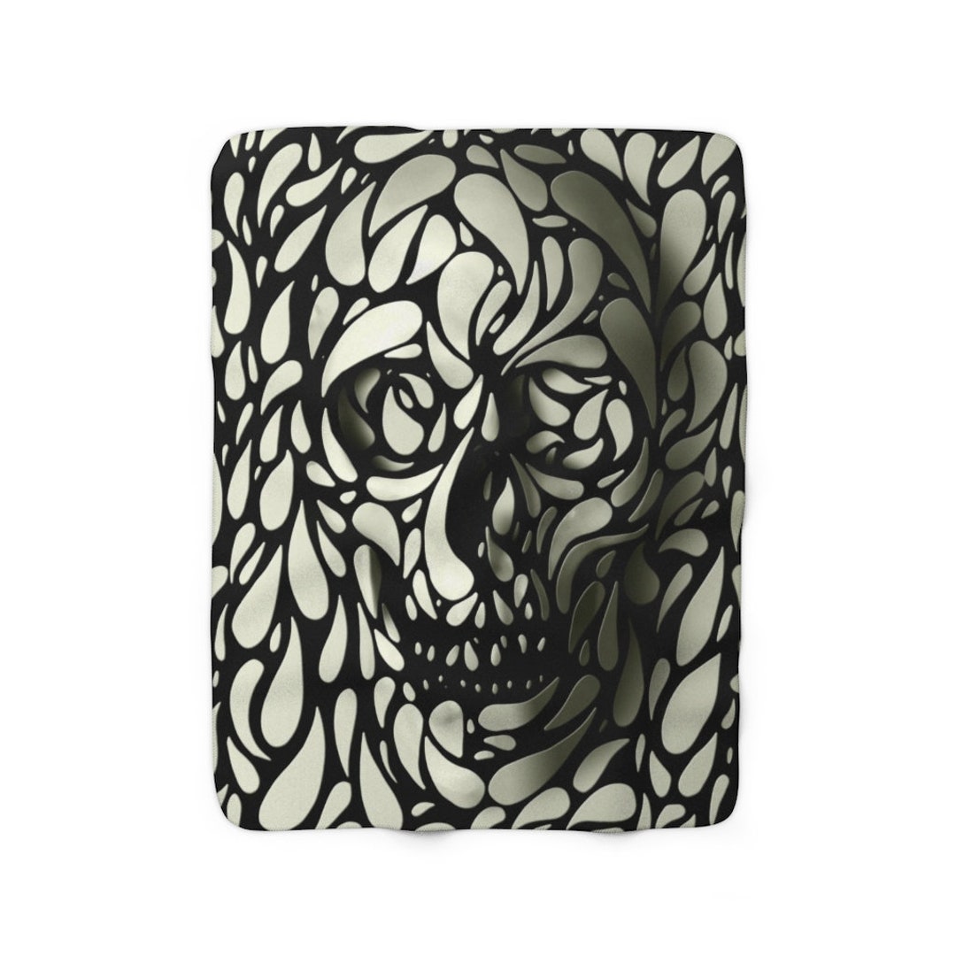 Skull Sherpa Fleece Blanket, Gothic Skull Cozy Fleece Blanket, Black ...