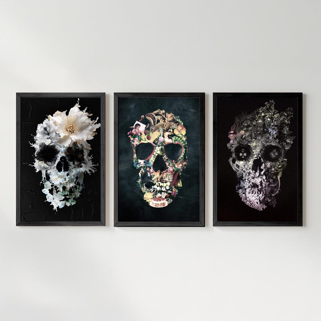 Floral Skull Art Poster Set: Boho Home Decor, Set of 3 - Etsy