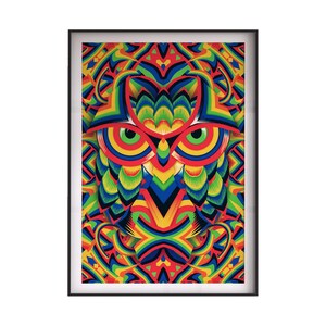 Rainbow Owl Poster, Abstract Pattern Wall Art, Funny Animal Poster ...